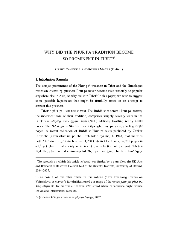 (PDF) WHY DID THE PHUR PA TRADITION BECOME SO PROMINENT IN TIBET?