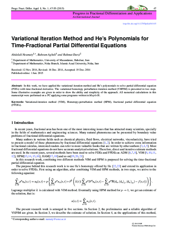 Pdf Variational Iteration Method And Hes Polynomials For Time