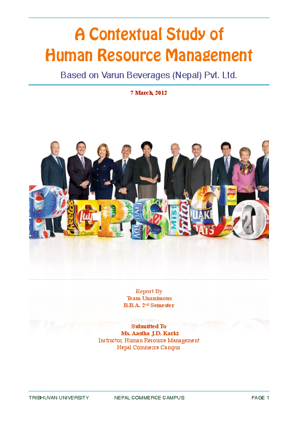 (PDF) Human Resource Management Report - based upon Varun Beverages ...