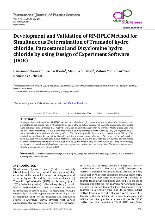 Pdf Development And Validation Of Rp Hplc Method For Simultaneous