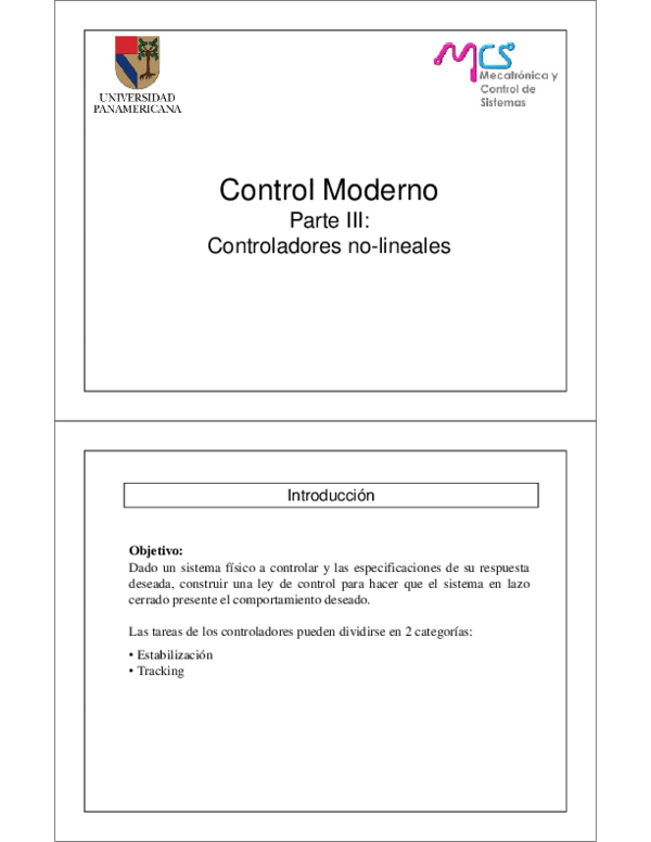 (PDF) Control Moderno Parte III: Controladores no-lineales Introducción ...