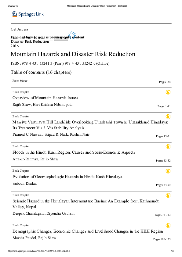 (PDF) Mountain Hazards and Disaster Risk Reduction