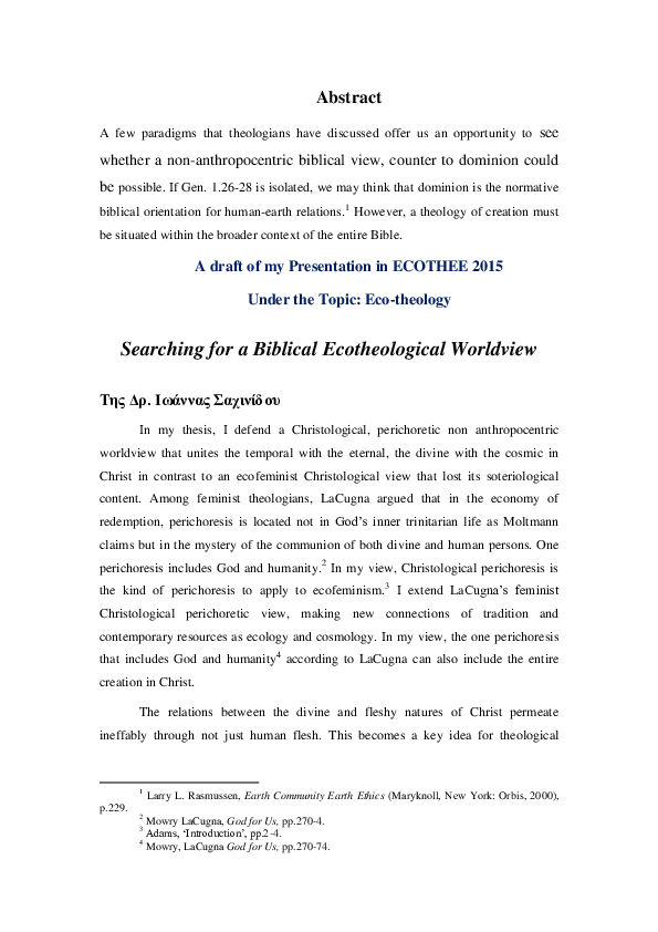 (PDF) Searching for a Biblical Ecotheological Worldview