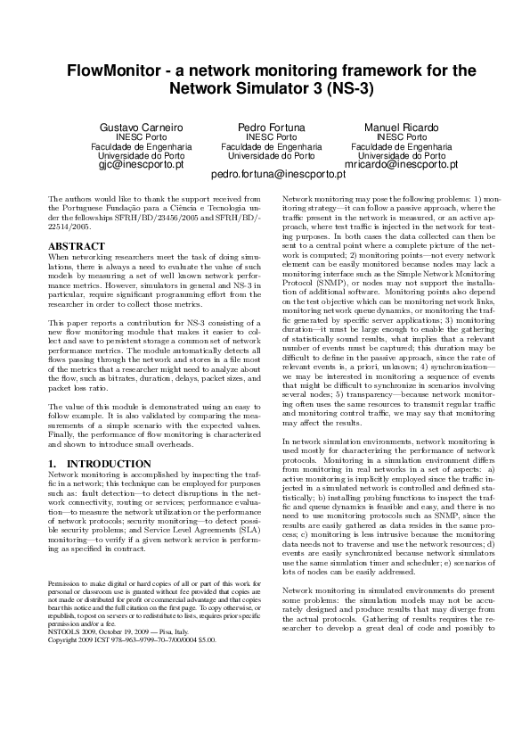 (PDF) FlowMonitor - a network monitoring framework for the Network Simulator 3 (NS3)