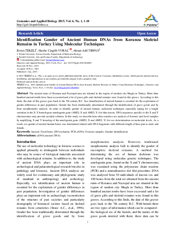 (PDF) Identification Gender of Ancient Human DNAs from Koranza Skeletal ...