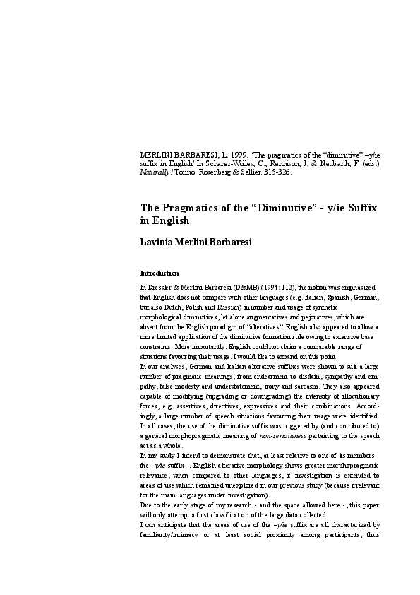 (DOC) The pragmatics of the “diminutive” –y/ie suffix in English
