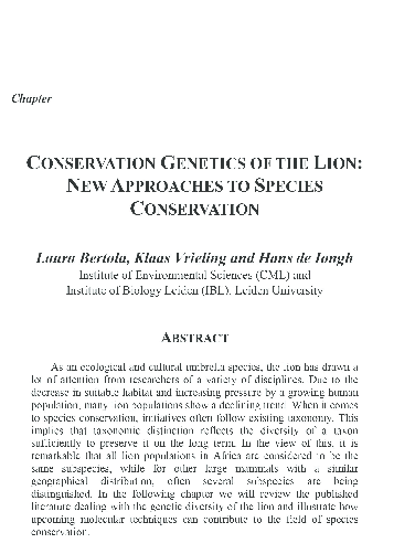 (PDF) Conservation Genetics of the Lion: New Approaches to Species Conservation