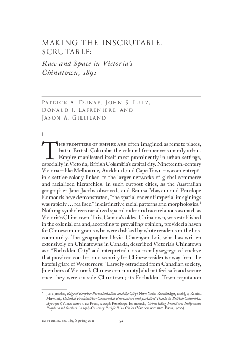 (PDF) Making the Inscrutable, Scrutable: Race and Space in Victoria’s Chinatown, 1891