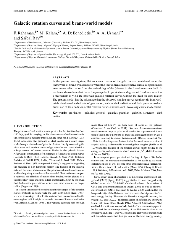 (PDF) Galactic rotation curves and brane-world models