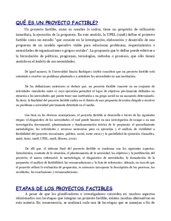 (DOC) QUÉ ES UN PROYECTO FACTIBLE