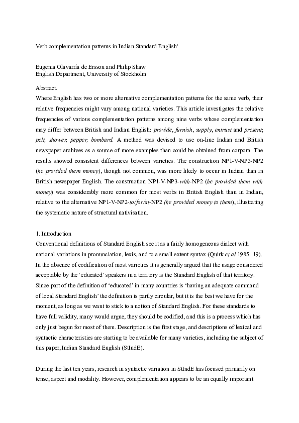 (DOC) Verb complementation patterns in Indian Standard English by ...