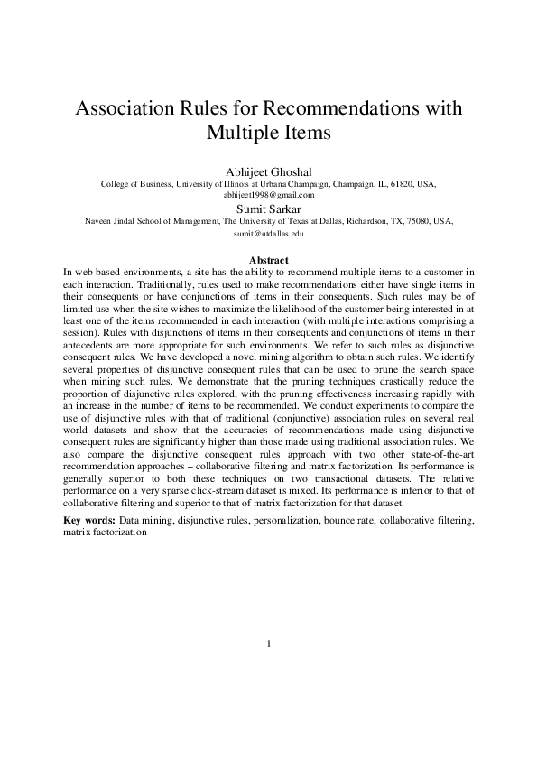 Association Rules for Recommendations with Multiple Items