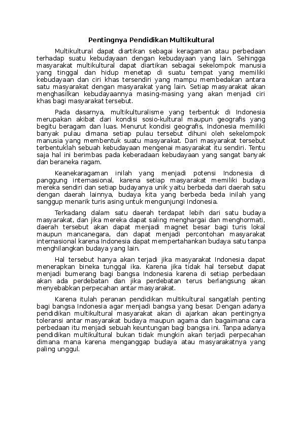 (DOC) Pentingnya Pendidikan Multikultural
