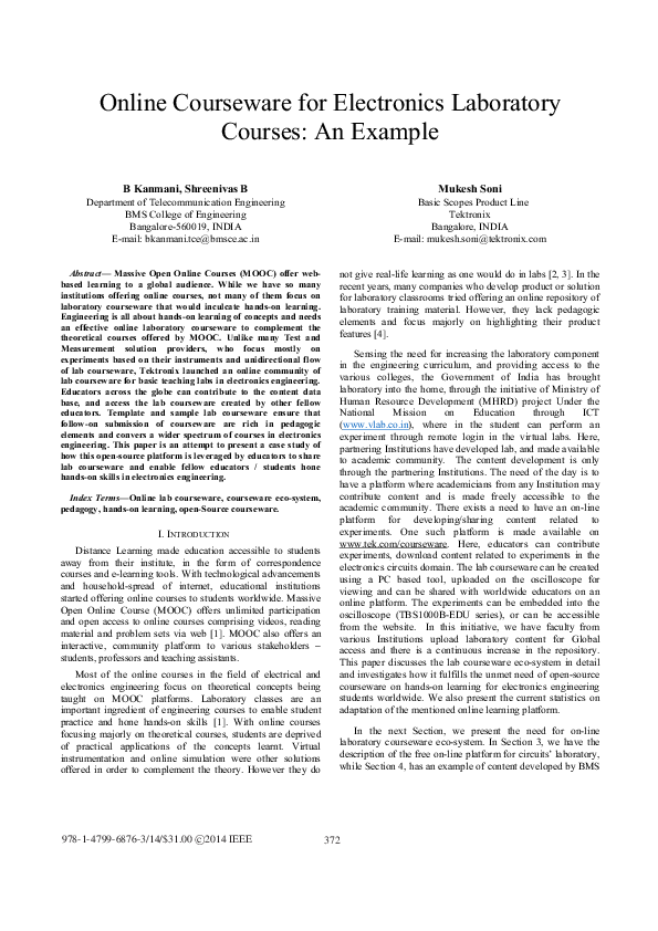 (PDF) Online courseware for electronics laboratory courses: An example