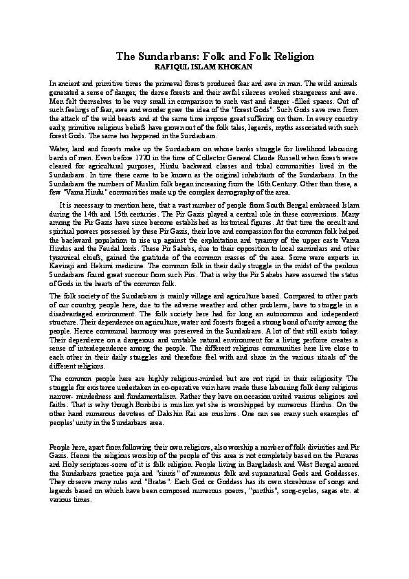 (DOC) The Sundarbans: Folk and Folk Religion, by: Rafiqul Islam Khokan