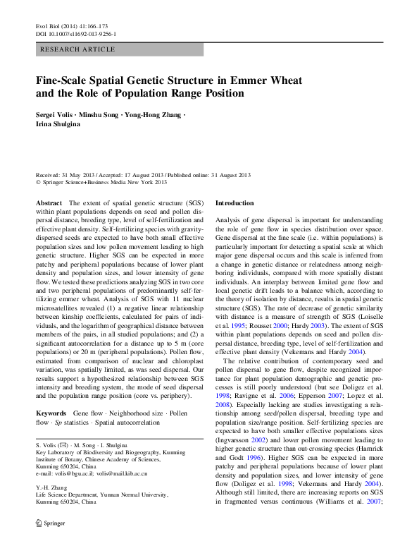 (PDF) Fine-Scale Spatial Genetic Structure in Emmer Wheat and the Role ...