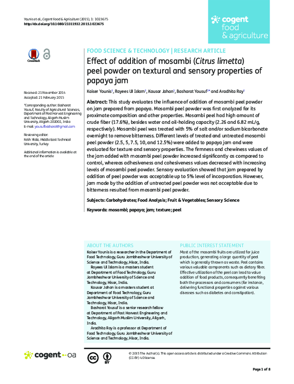 (PDF) Effect of addition of mosambi (Citrus limetta) peel powder on ...