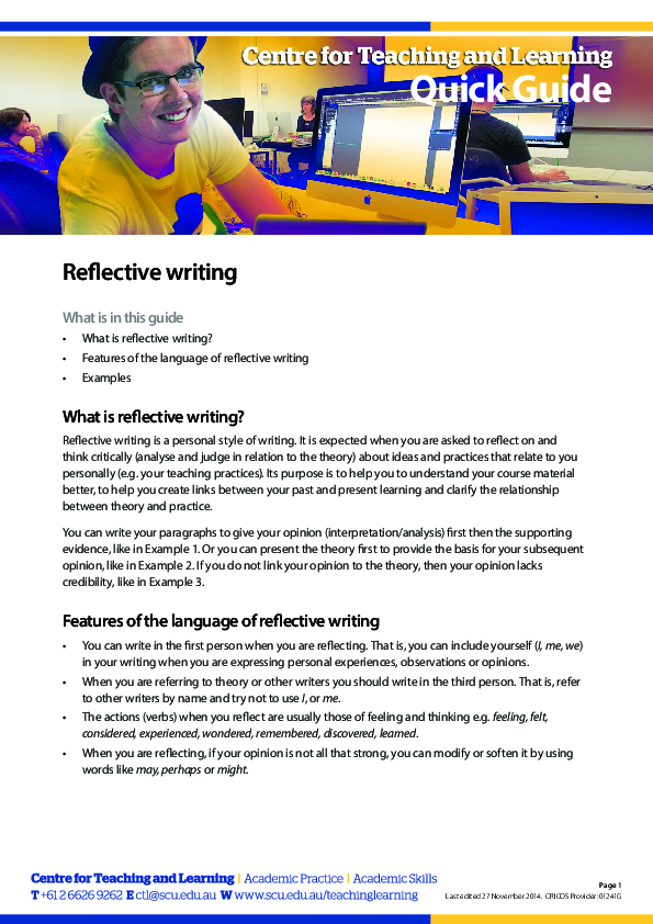 (PDF) Quick Guide What is reflective writing? Features of the language ...
