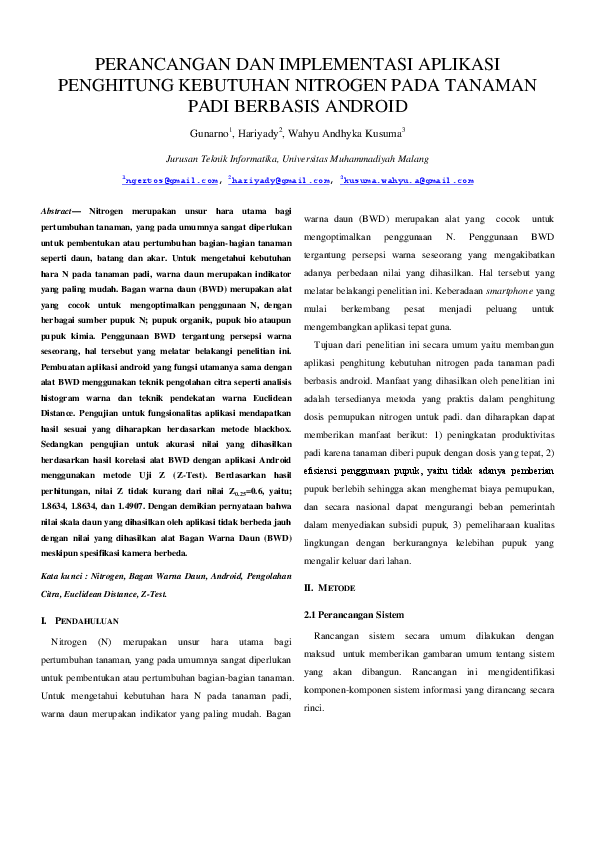 (PDF) Jurnal Ilmiah: Nitrogen Parameter Application For Android