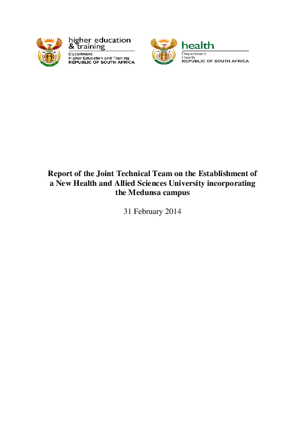 (PDF) DHET 2014 Report of the Joint Task Team on the Establishment of a ...