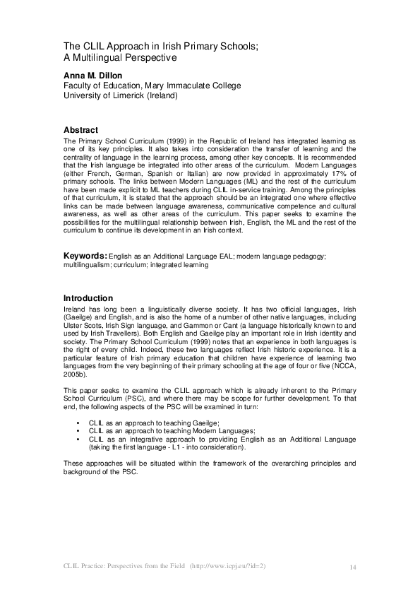 (PDF) The CLIL Approach in Irish Primary Schools; A Multilingual ...