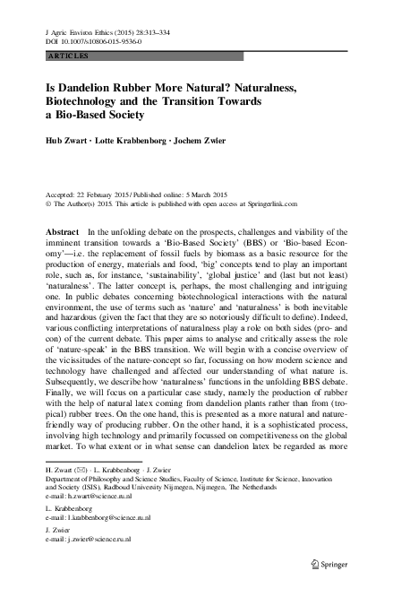(PDF) Is Dandelion Rubber more Natural? Naturalness, biotechnology and ...