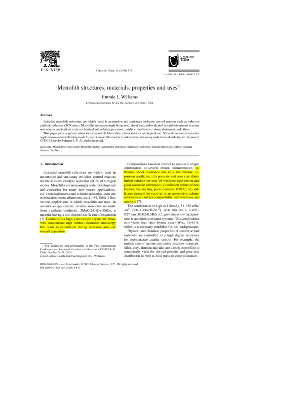(PDF) Monolith structures, materials, properties and uses