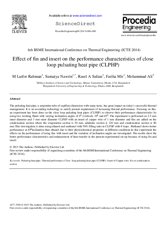 (PDF) Effect of fin and insert on the performance characteristics of close loop pulsating heat ...