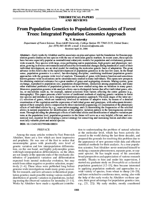 (PDF) From Population Genetics to Population Genomics of Forest Trees ...