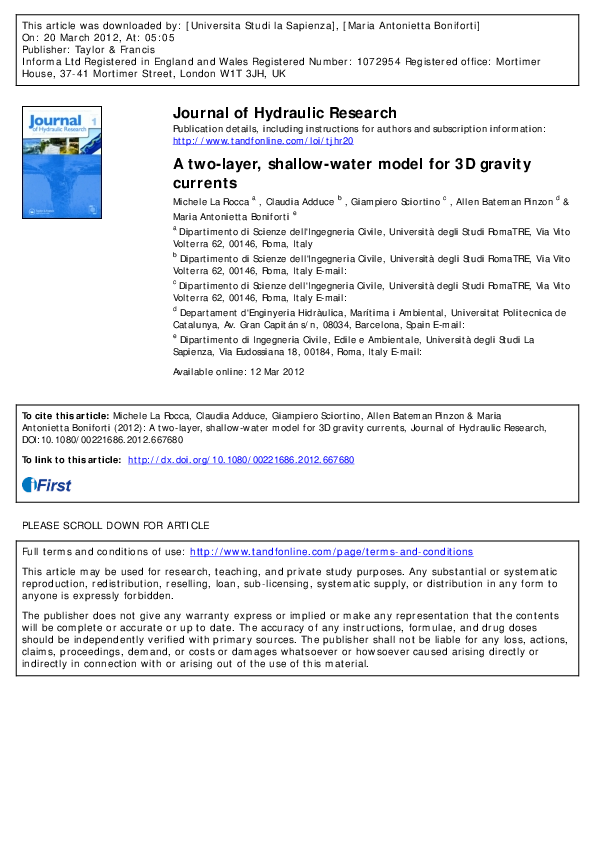 (PDF) A two-layer, shallow-water model for 3D gravity currents