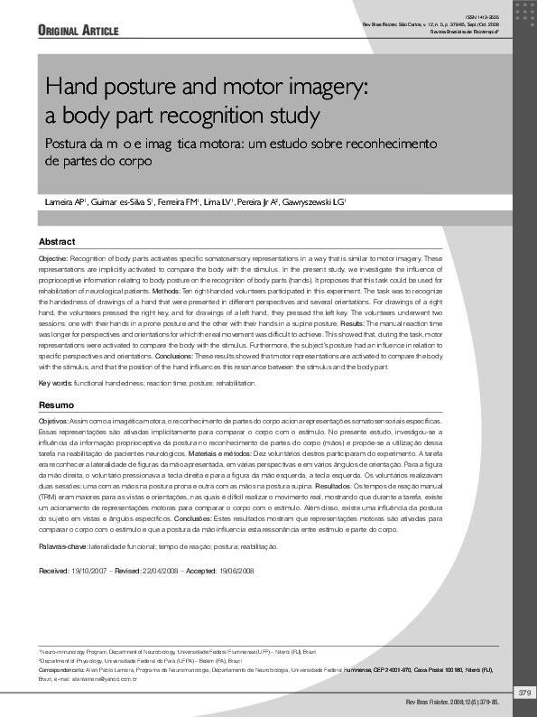 (PDF) Hand posture and motor imagery: a body part recognition study
