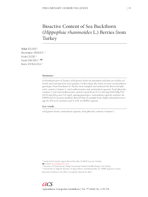 (PDF) Bioactive Content of Sea Buckthorn (Hippophae rhamnoides L.) Berries from Turkey