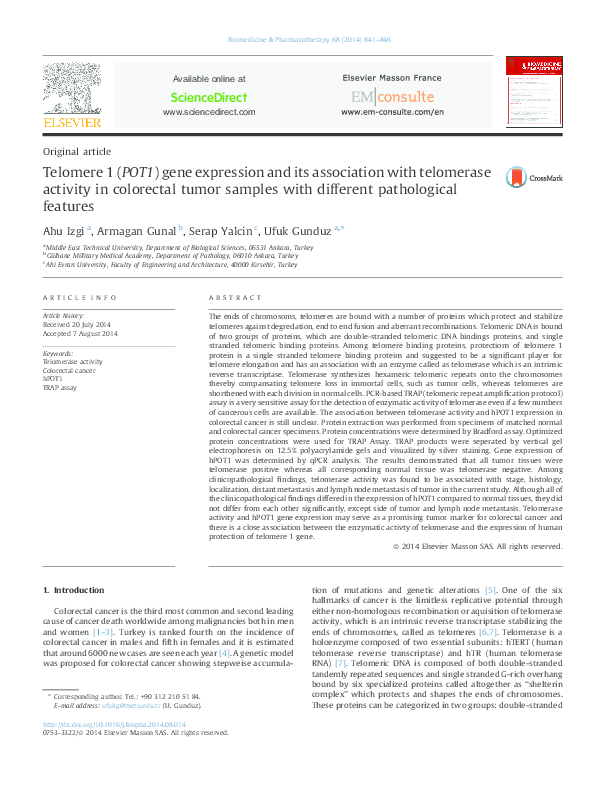 (PDF) Telomere 1 (POT1) gene expression and its association with ...