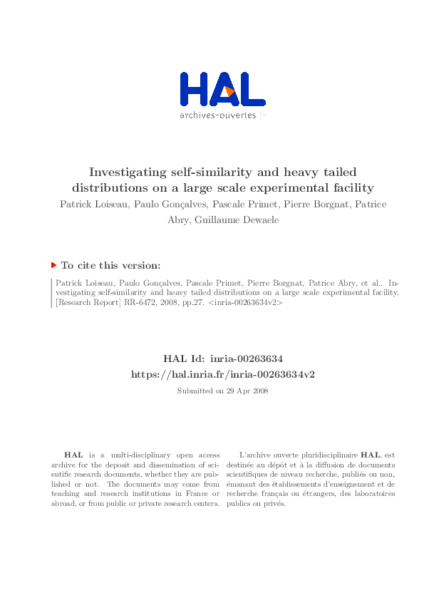 (PDF) Investigating self-similarity and heavy tailed distributions on a large scale experimental ...