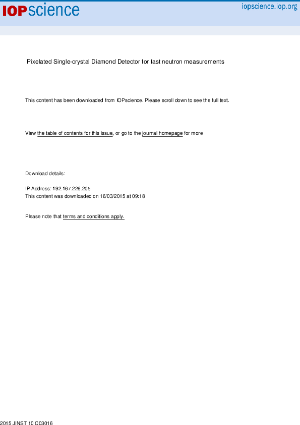 (PDF) Pixelated Single-crystal Diamond Detector for fast neutron ...