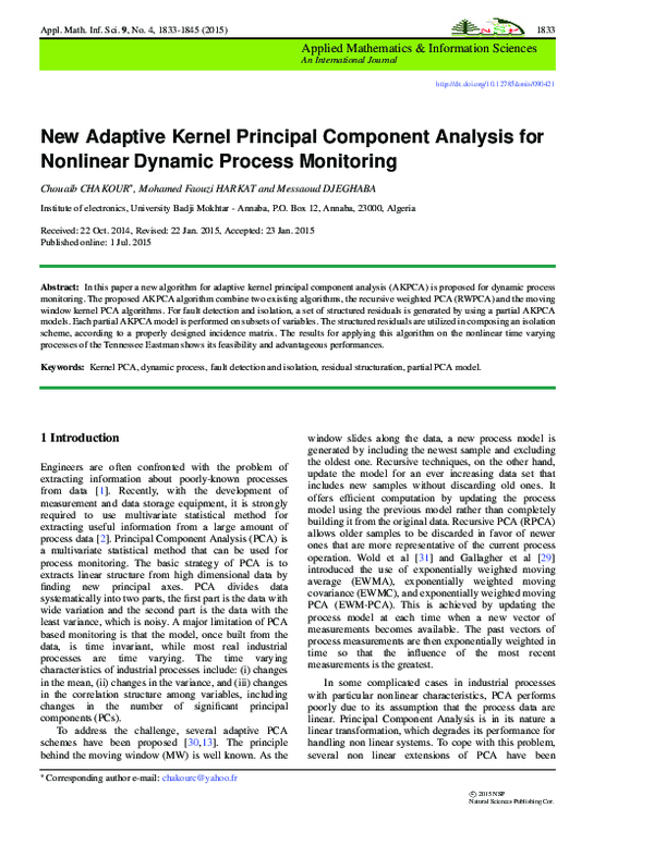 (PDF) New Adaptive Kernel Principal Component Analysis for Nonlinear Dynamic Process Monitoring