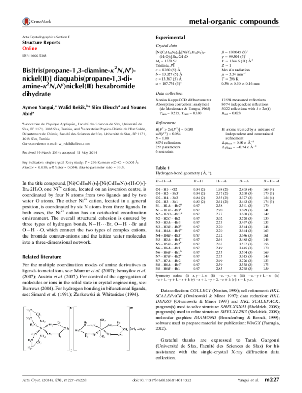 (PDF) Bis[tris(propane-1,3-diamine-j2N,N0)- nickel(II)] diaquabis ...
