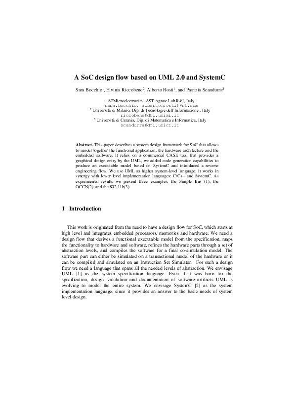 Pdf A Soc Design Flow Based On Uml 20 And Systemc