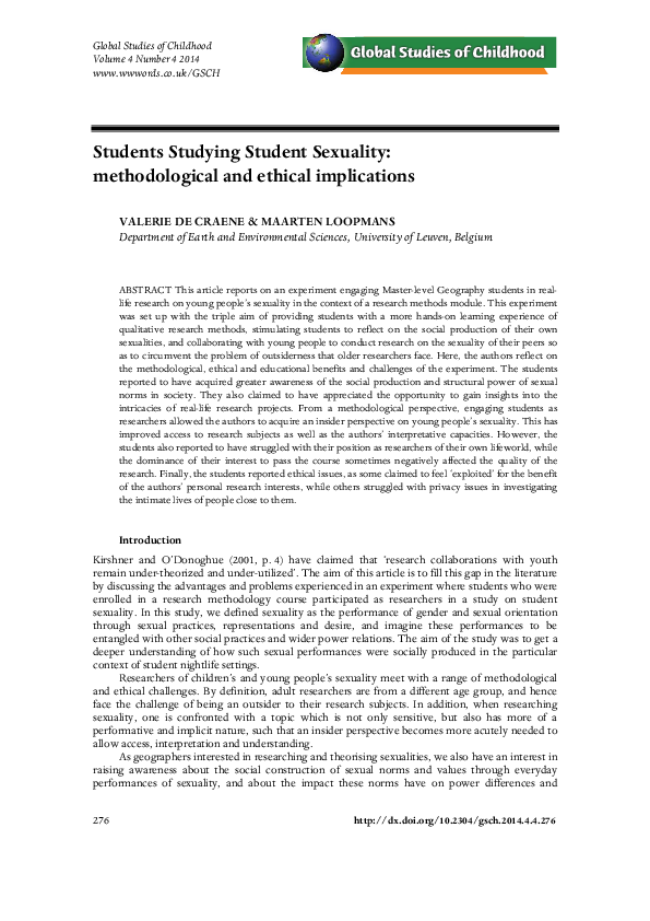 (PDF) Students Studying Student Sexuality: Methodological and Ethical ...