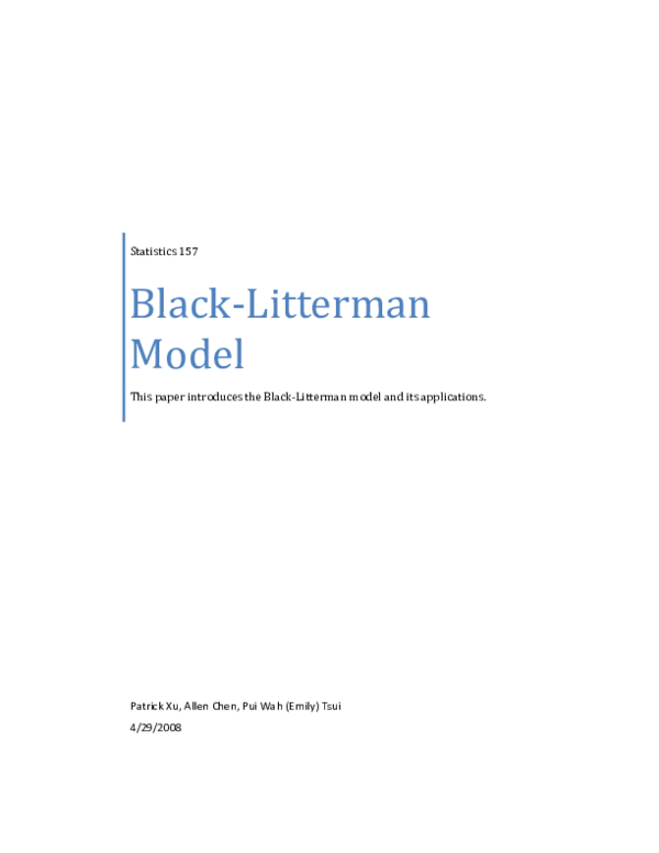 (PDF) Statistics 157 Black-Litterman Model
