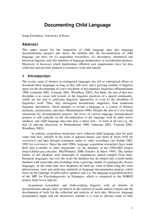 (PDF) Documenting Child Language