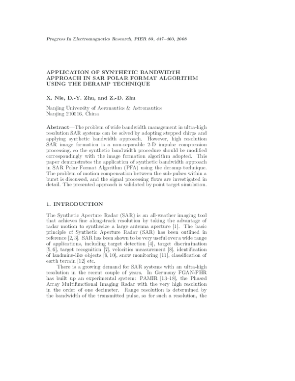 Pdf Application Of Synthetic Bandwidth Approach In Sar Polar Format Algorithm Using The Deramp