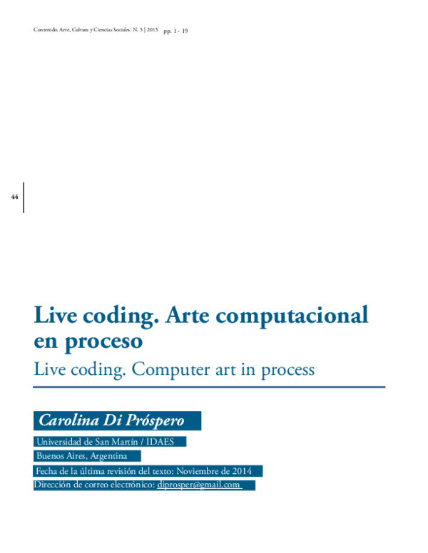 (PDF) LIVE CODING. ARTE COMPUTACIONAL EN PROCESO