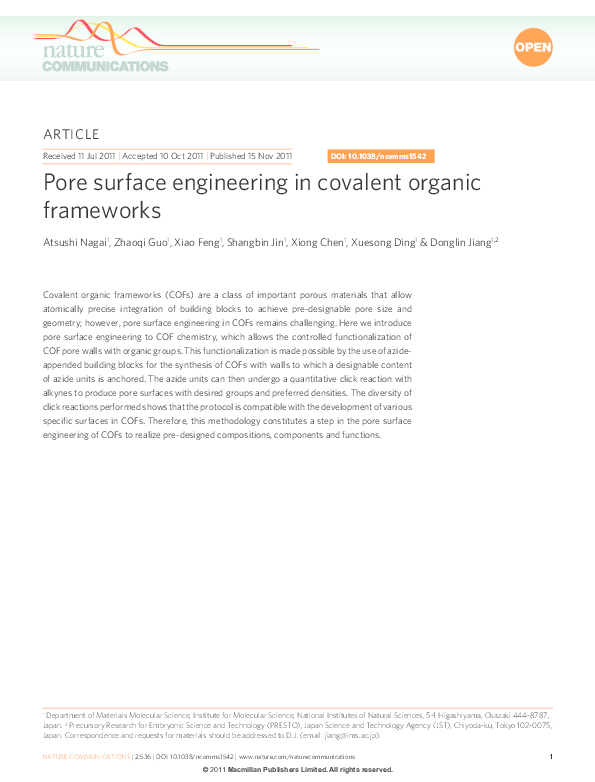 (PDF) Pore surface engineering in covalent organic frameworks