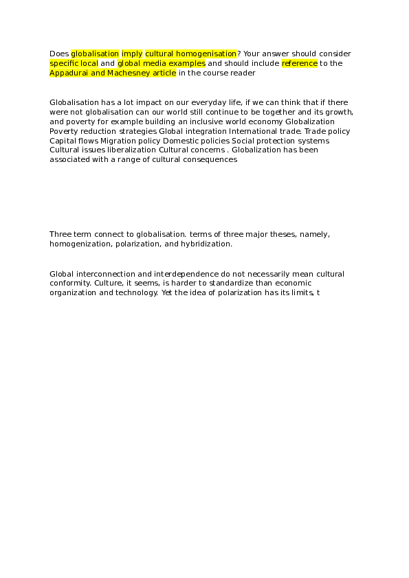 (DOC) Does globalisation imply cultural homogenisation