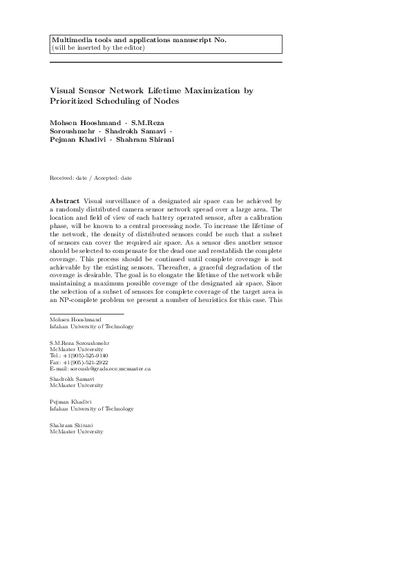 (PDF) Visual sensor network lifetime maximization by prioritized scheduling of nodes