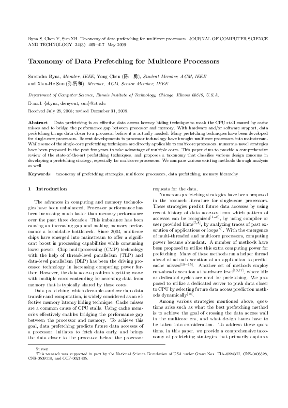 Pdf Taxonomy Of Data Prefetching For Multicore Processors