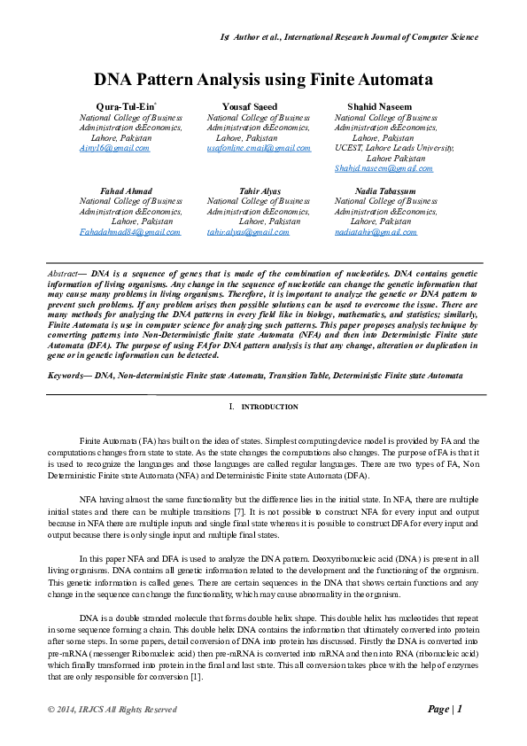 Doc Dna Pattern Analysis Using Finite Automata