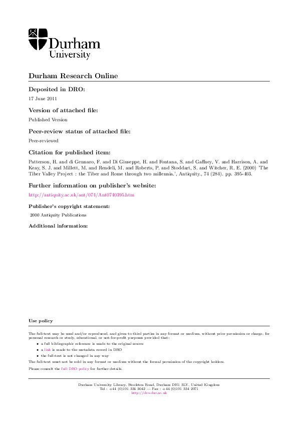 (PDF) The Tiber Valley Project: the Tiber and Rome through two millennia