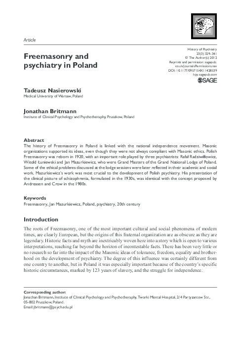 (PDF) Freemasonry and psychiatry in Poland